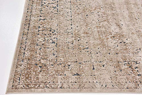 Unique Loom Chateau Collection Distressed, Textured, Vintage, Border, Rustic, Traditional Area Rug, 7 ft, Beige/Light Brown