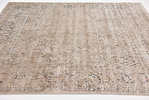 Unique Loom Chateau Collection Distressed, Textured, Vintage, Border, Rustic, Traditional Area Rug, 7 ft, Beige/Light Brown