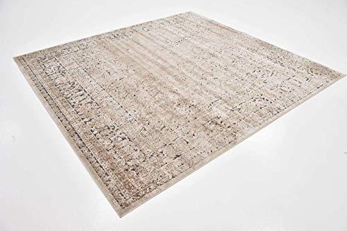 Unique Loom Chateau Collection Distressed, Textured, Vintage, Border, Rustic, Traditional Area Rug, 7 ft, Beige/Light Brown