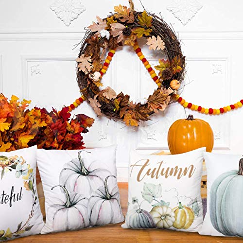 Yastouay Autumn Throw Pillow Cover Decorations Pumpkin Cushion Couch Cover Pillow Cases Set of 4 for Autumn Thanksgiving Day (Blue-Gray,18 X 18 Inch)