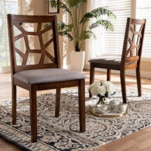 Baxton Studio Abilene Mid-Century Grey Fabric Upholstered and Walnut Brown Finished Dining Chair