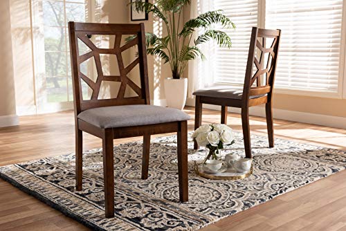 Baxton Studio Abilene Mid-Century Grey Fabric Upholstered and Walnut Brown Finished Dining Chair