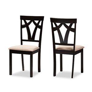 baxton studio sylvia dining chair and dining chair sand fabric upholstered and espresso brown finished dining chair