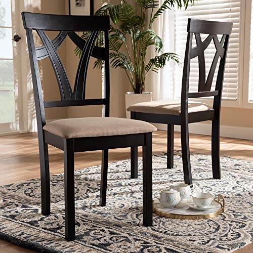 Baxton Studio Sylvia Dining Chair and Dining Chair Sand Fabric Upholstered and Espresso Brown Finished Dining Chair