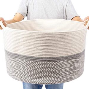 chicvita xxl extra large cotton rope woven basket, throw blanket storage basket with handles, decorative clothes hamper - 22" x 22" x 14"