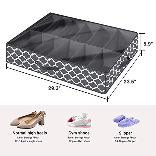 Shoe Organizer Under Bed, Shoes Storage Containers Box (Fit 12 Pairs) with Sturdy and Breathable Materials for Sneakers,Clothes, Toys, Great Space Saver for Your Closet, Gray with Lantern Pattern