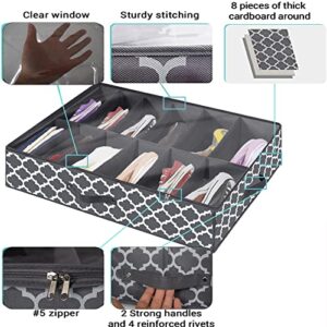 Shoe Organizer Under Bed, Shoes Storage Containers Box (Fit 12 Pairs) with Sturdy and Breathable Materials for Sneakers,Clothes, Toys, Great Space Saver for Your Closet, Gray with Lantern Pattern