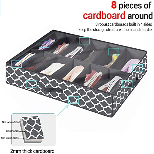 Shoe Organizer Under Bed, Shoes Storage Containers Box (Fit 12 Pairs) with Sturdy and Breathable Materials for Sneakers,Clothes, Toys, Great Space Saver for Your Closet, Gray with Lantern Pattern