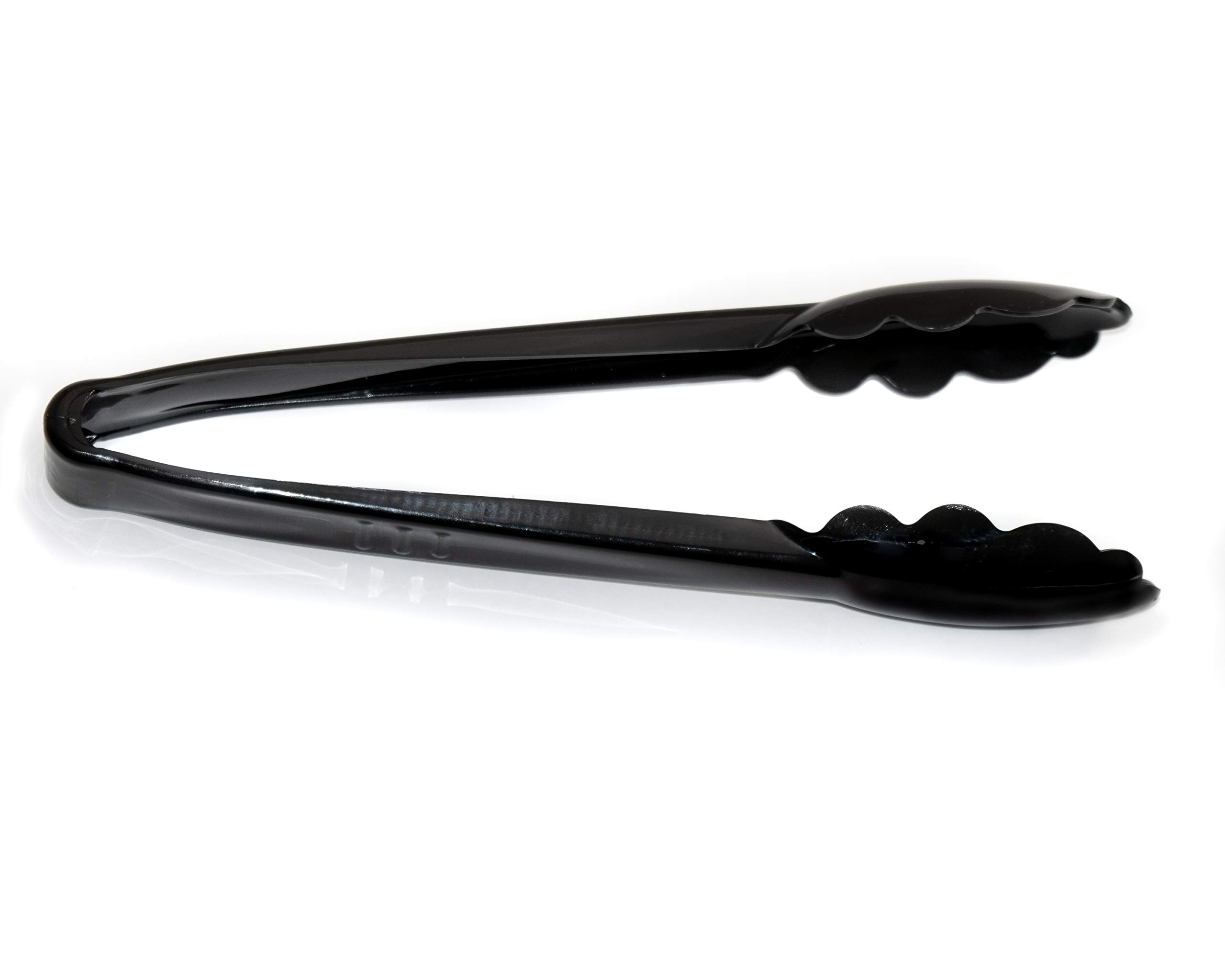 6 Heavy Duty Black Serving Tongs - 9 Inch Plastic Disposable Tongs (Оne Расk)