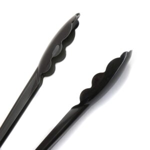 6 Heavy Duty Black Serving Tongs - 9 Inch Plastic Disposable Tongs (Оne Расk)