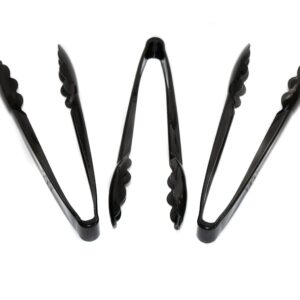 6 Heavy Duty Black Serving Tongs - 9 Inch Plastic Disposable Tongs (Оne Расk)