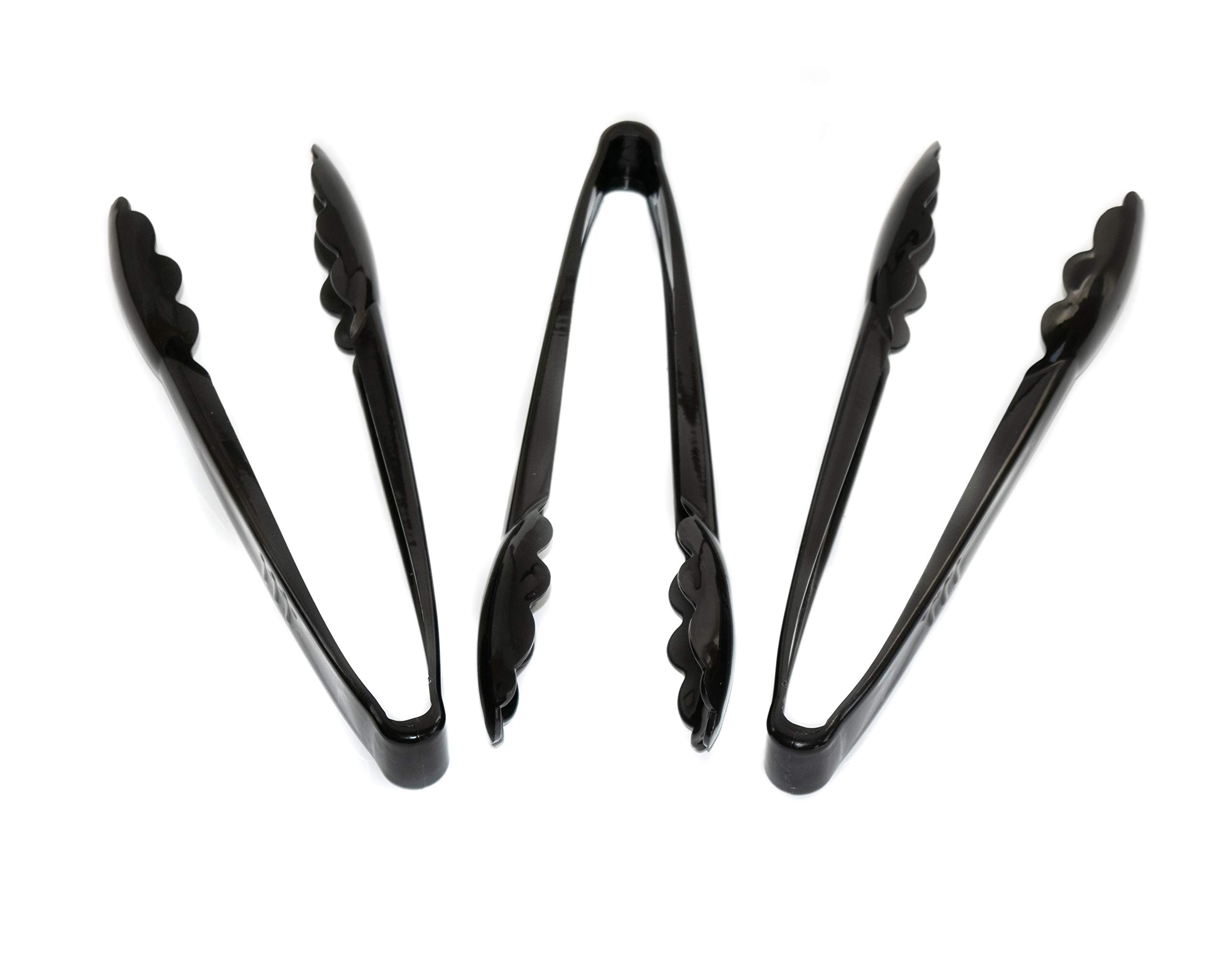 6 Heavy Duty Black Serving Tongs - 9 Inch Plastic Disposable Tongs (Оne Расk)