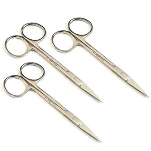 Iris Micro Dissecting Lab Sharp Scissors, 4.5" (11.43cm) Fine Point Straight, Stainless Steel (Pack of 3)