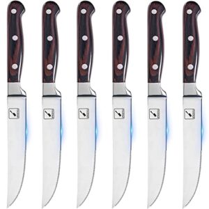 imarku steak knives, steak knives set of 6, premium japanese stainless steel steak knife set, super sharp serrated steak knife with pakkawood handles and gift box