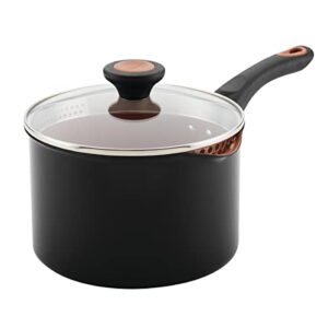 farberware glide nonstick sauce pan/saucepan with straining and lid, 3 quart, black