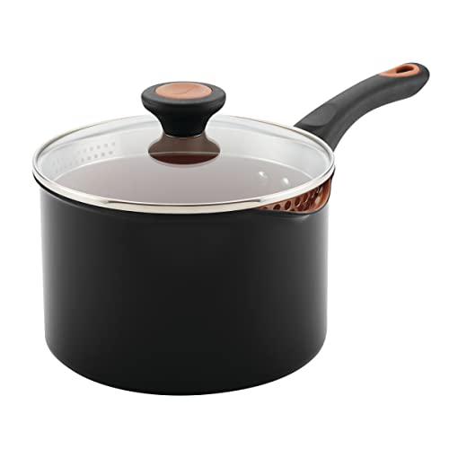 Farberware Glide Nonstick Sauce Pan/Saucepan with Straining and Lid, 3 Quart, Black