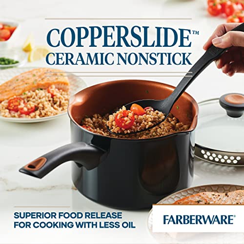 Farberware Glide Nonstick Sauce Pan/Saucepan with Straining and Lid, 3 Quart, Black