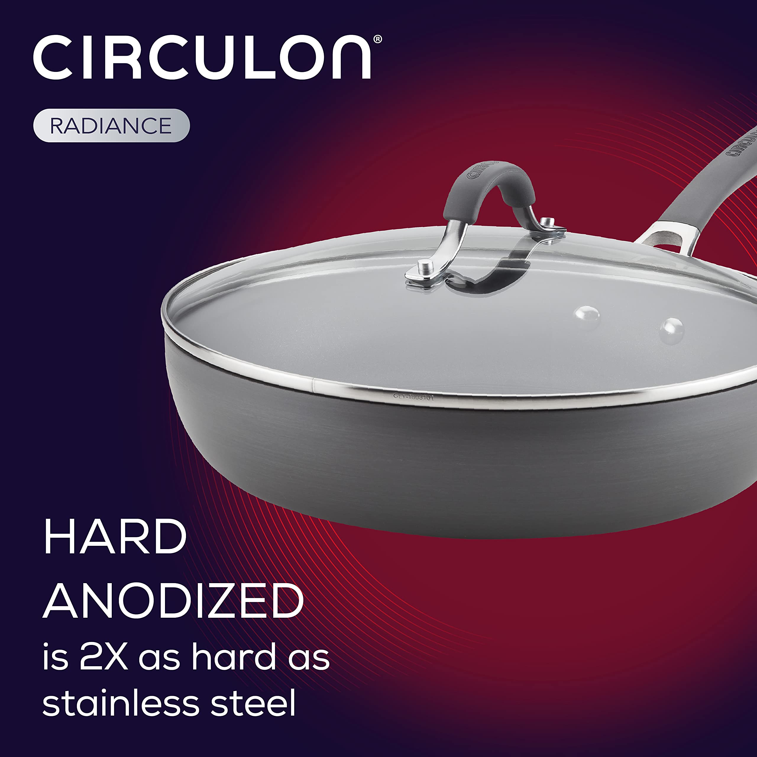 Circulon Radiance Deep Hard Anodized Nonstick Frying Pan /Skillet with Lid - 12 Inch, Gray