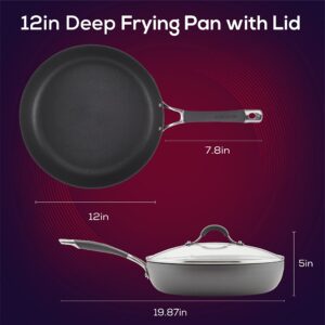 Circulon Radiance Deep Hard Anodized Nonstick Frying Pan /Skillet with Lid - 12 Inch, Gray