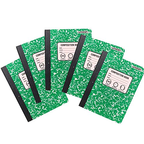 Bundle of 5 Wide Ruled Marble Composition Notebooks; Green