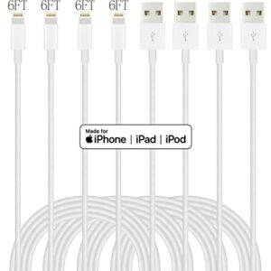 iPhone Charger, Lightning Cable 6FT 4Packs Quick Rapid Cord Apple MFi Certified for Apple iPhone 13 12 11 Pro X XR XS MAX 8 Plus 7 6s 5s 5c Air iPad Mini iPod (Grey)