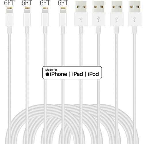 iPhone Charger, Lightning Cable 6FT 4Packs Quick Rapid Cord Apple MFi Certified for Apple iPhone 13 12 11 Pro X XR XS MAX 8 Plus 7 6s 5s 5c Air iPad Mini iPod (Grey)