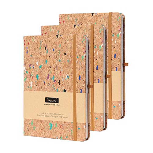 Keegood 1 Pack Dotted Journal Notebook,Bullet Journals,192 Pages A5 8.5 x 5.8inches,100gsm Thick Paper, Hardcover Writing Notebooks with Pocket,Pen Loop Holder,Cork Journal for Student Gifts,Birthday Gifts