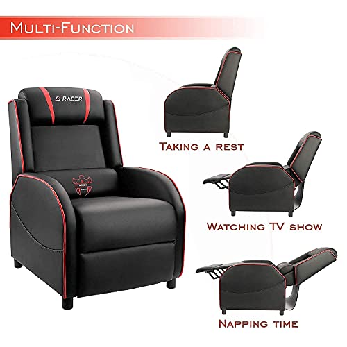 Homall Gaming Massage Recliner Chair Racing Style Single Living Room Sofa Recliner PU Leather Recliner Seat Comfortable Ergonomic Home Theater Seating (Red)