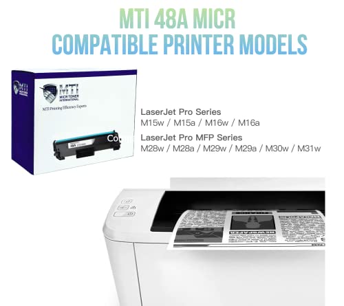 MTI 48A MICR Check Printing CF248A Toner Cartridge | Compatible with HP Pro MFP M15w M29w M28w M30w M31w M16w | HP48A 248A Printer Ink