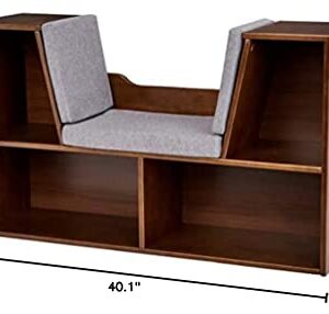 Amazon Basics Kids 4-Cube Bookcase With Reading Nook and 6 Shelves for Storage, Espresso, 11.8" D x 40.1" W x 24" H