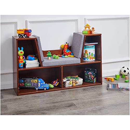 Amazon Basics Kids 4-Cube Bookcase With Reading Nook and 6 Shelves for Storage, Espresso, 11.8" D x 40.1" W x 24" H