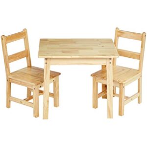 amazon basics kids solid wood table and 2 chair set, natural