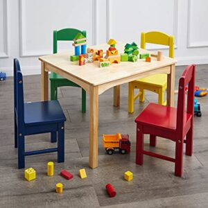 Amazon Basics Kids Wood Table and 4 Chair Set, Natural Table, Assorted Color