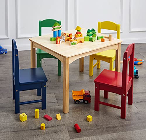 Amazon Basics Kids Wood Table and 4 Chair Set, Natural Table, Assorted Color