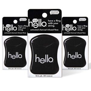 hello activated charcoal infused floss vegan wax, fresh mint, natural peppermint flavor, 3 count