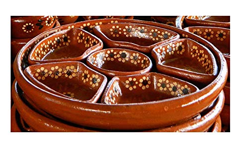 Mexican Salsera de Barro 3-Section Bowls Salsa Chips Guacamole Nuts Condiment Server Traditional Clay Party Dish Made in Mexico