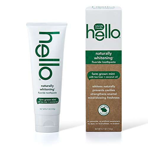 Hello Naturally Whitening Fluoride Toothpaste, Farm Grown Mint, Vegan, SLS Free, Gluten Free, Peroxide Free, 4.7 Ounce (Pack of 4)