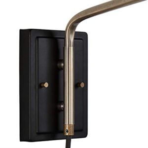 Amazon Brand – Rivet Mid-Century Swiveling Long Arms, Pivoting Head, Plug-In, Hardwire or 2-in-1 Option Wall Sconce with Bulb, 11"H, Matte Black with Antique Brass - 51457