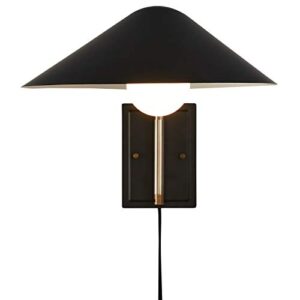 Amazon Brand – Rivet Mid-Century Swiveling Long Arms, Pivoting Head, Plug-In, Hardwire or 2-in-1 Option Wall Sconce with Bulb, 11"H, Matte Black with Antique Brass - 51457