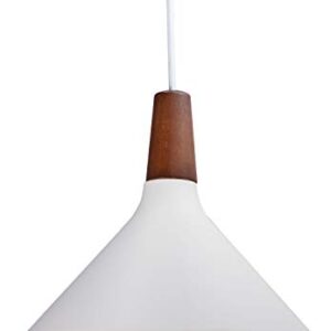 Amazon Brand – Rivet Modern Wood Scandinavian-Inspired Ceiling Pendant Fixture with Light Bulb - 15.25 x 15.25 x 9 Inches, White Metal with Walnut Finish