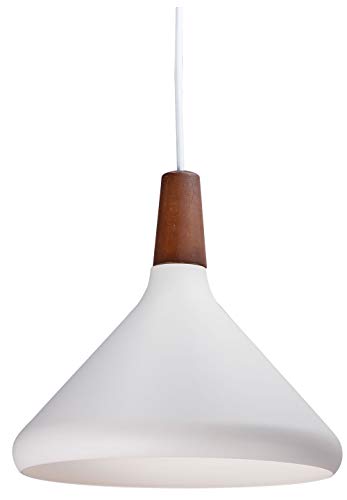 Amazon Brand – Rivet Modern Wood Scandinavian-Inspired Ceiling Pendant Fixture with Light Bulb - 15.25 x 15.25 x 9 Inches, White Metal with Walnut Finish