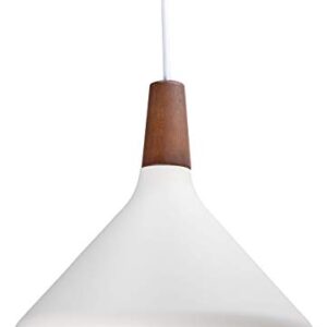 Amazon Brand – Rivet Modern Wood Scandinavian-Inspired Ceiling Pendant Fixture with Light Bulb - 15.25 x 15.25 x 9 Inches, White Metal with Walnut Finish