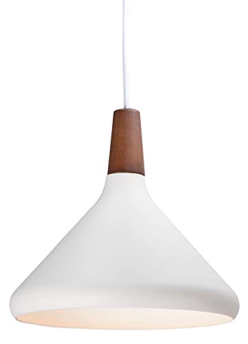 Amazon Brand – Rivet Modern Wood Scandinavian-Inspired Ceiling Pendant Fixture with Light Bulb - 15.25 x 15.25 x 9 Inches, White Metal with Walnut Finish