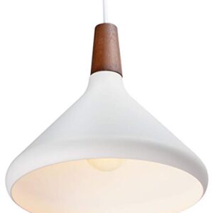 Amazon Brand – Rivet Modern Wood Scandinavian-Inspired Ceiling Pendant Fixture with Light Bulb - 15.25 x 15.25 x 9 Inches, White Metal with Walnut Finish