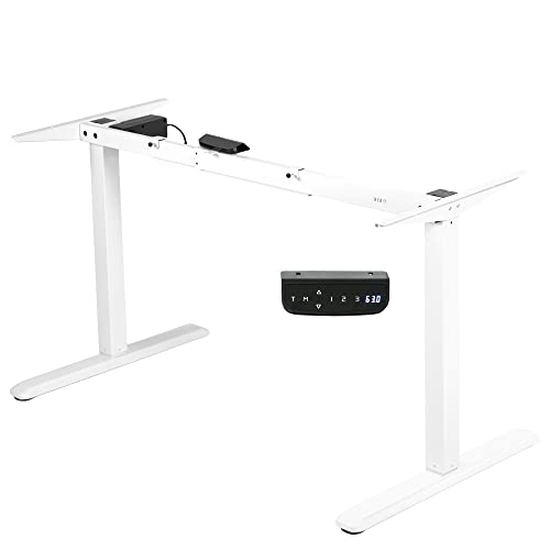 VIVO Electric Stand Up Desk Frame Workstation with Memory Touch Pad, Single Motor Ergonomic Standing Height Adjustable Base, White, DESK-V102EW