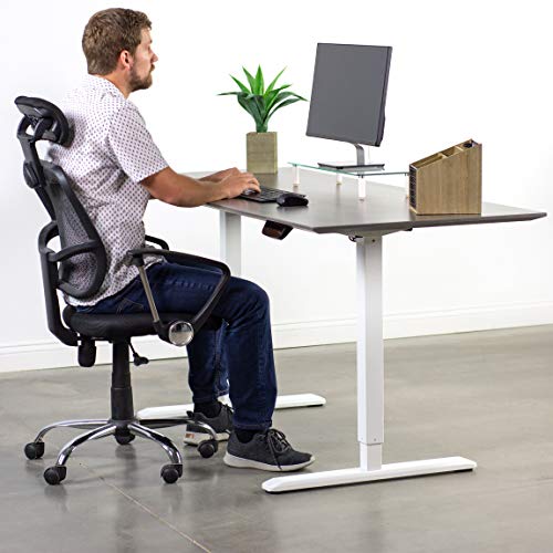 VIVO Electric Stand Up Desk Frame Workstation with Memory Touch Pad, Single Motor Ergonomic Standing Height Adjustable Base, White, DESK-V102EW