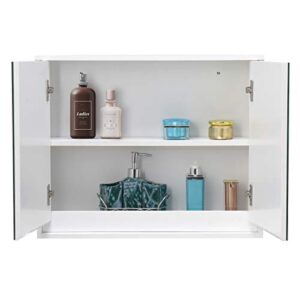 Tangkula Wide Medicine Organizer Bathroom Cabinet Double Mirror Door Wall Mount Storage Shelf White (22" Wood