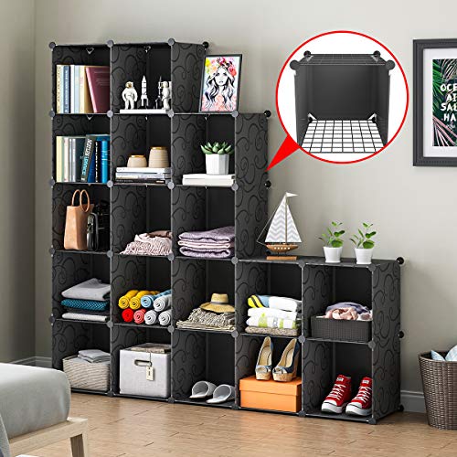 KOUSI Bookshelf Units, Clothes Storage Shelves, Room Organizer, Black