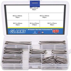 glarks 340-pieces 6 sizes 304 stainless steel cotter pin clip key fastner fitting assortment kit for automotive, mechanics, car garage, power equipment, cars, trucks, lawn mower, small engine repair