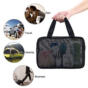 Moyad Mesh Shower Caddy Portable Toiletry Tote Gym Bag for College Dorm Bathroom (Black Large)